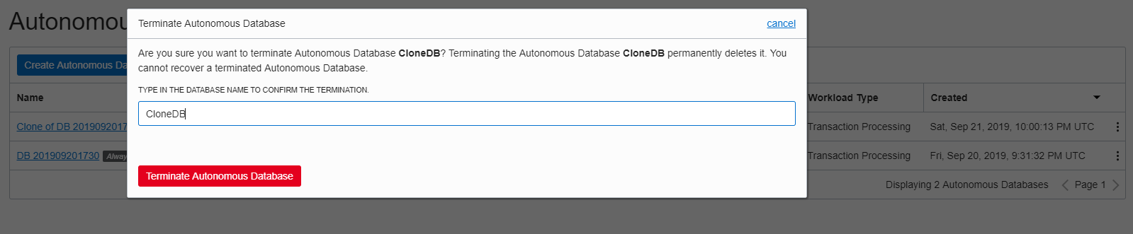 Oracle DBA Quick Notes: Terminate an Oracle Autonomous Database Cloud Oracle DBA Quick Notes: Terminate an Oracle Autonomous Database Cloud