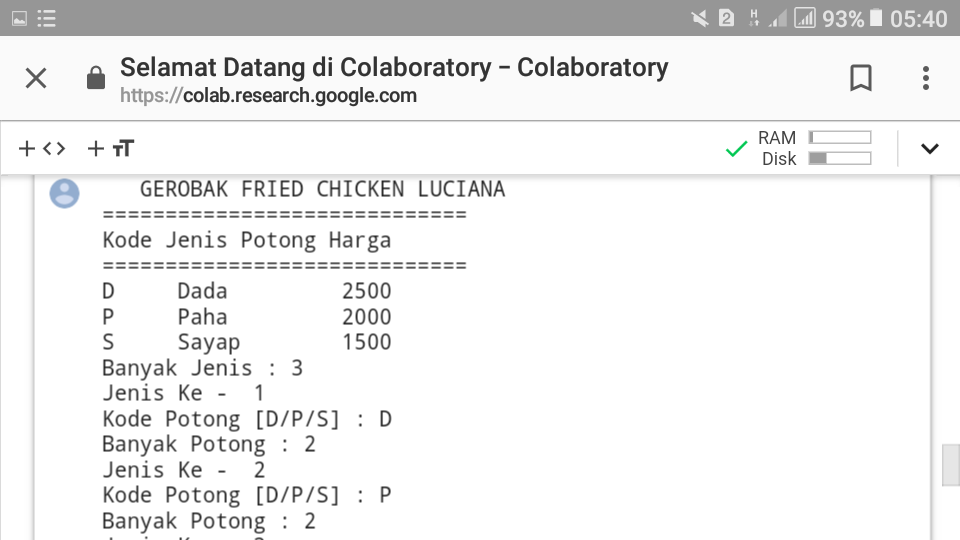 Soal Progam Python Gerobak fried chicken