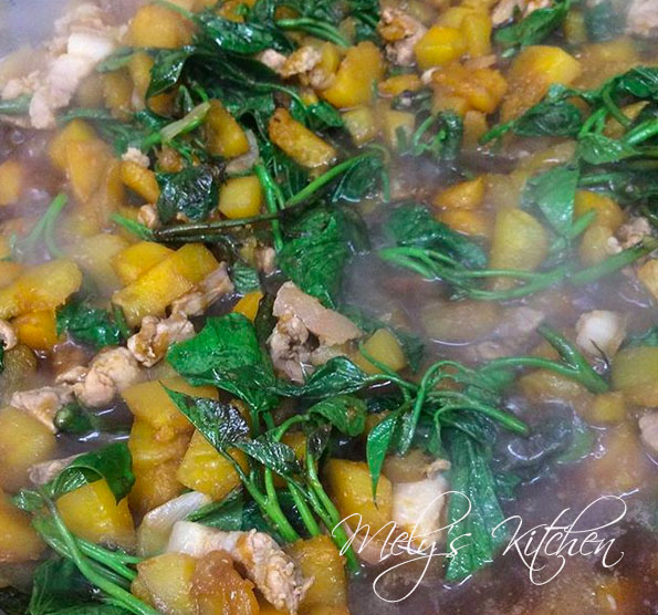 Mely's kitchen: Ginisang talbos ng Camote at Kalabasa