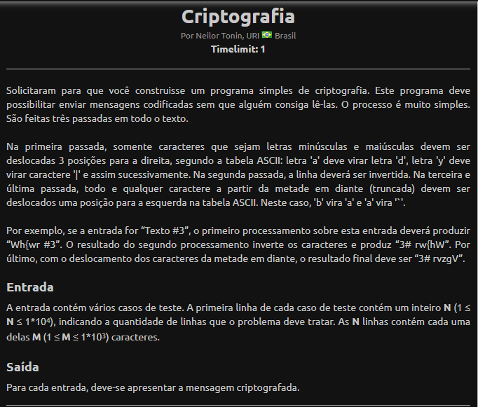 Uri Online Judge 1024 - Criptografia - Python3