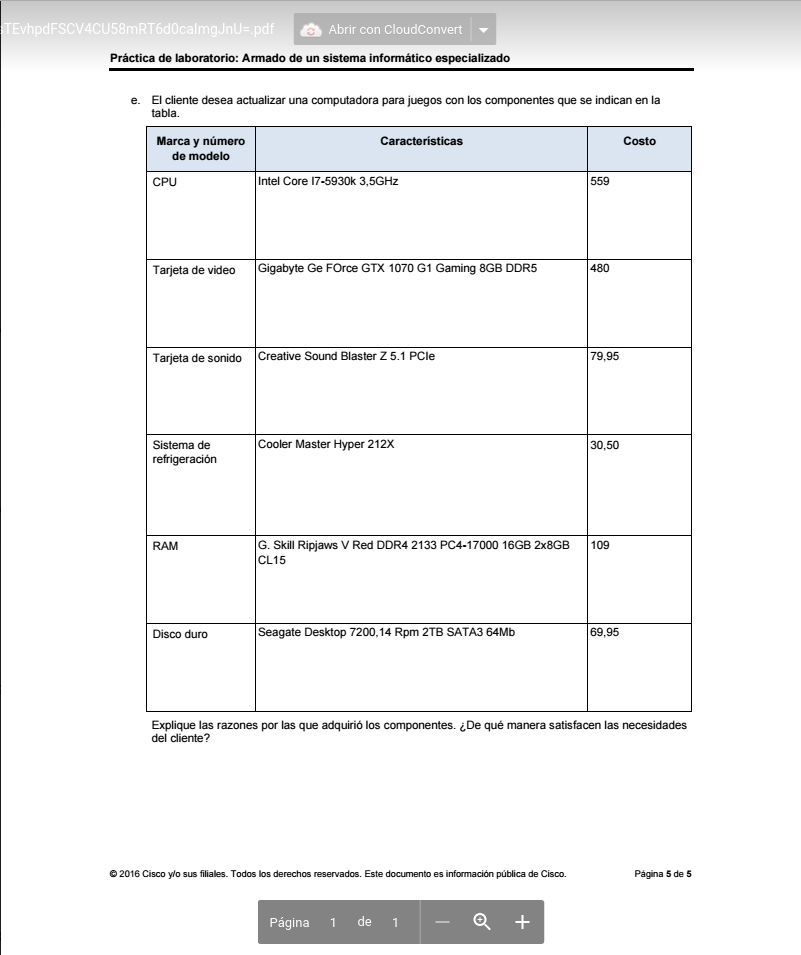 TIC 1º BACH.: Práctica de laboratorio: Armado de un sistema de computación especializado