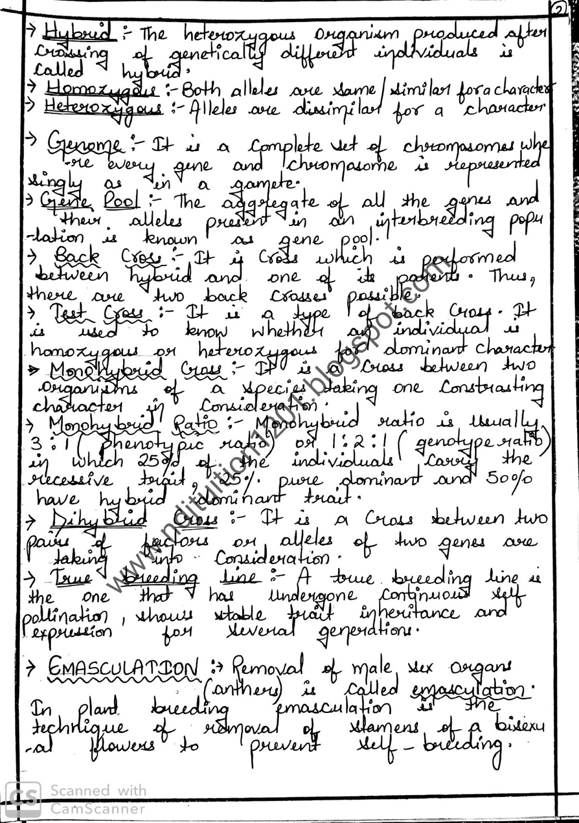 Principle Of Inheritance And Variation Handwritten Notes For 12th Biology