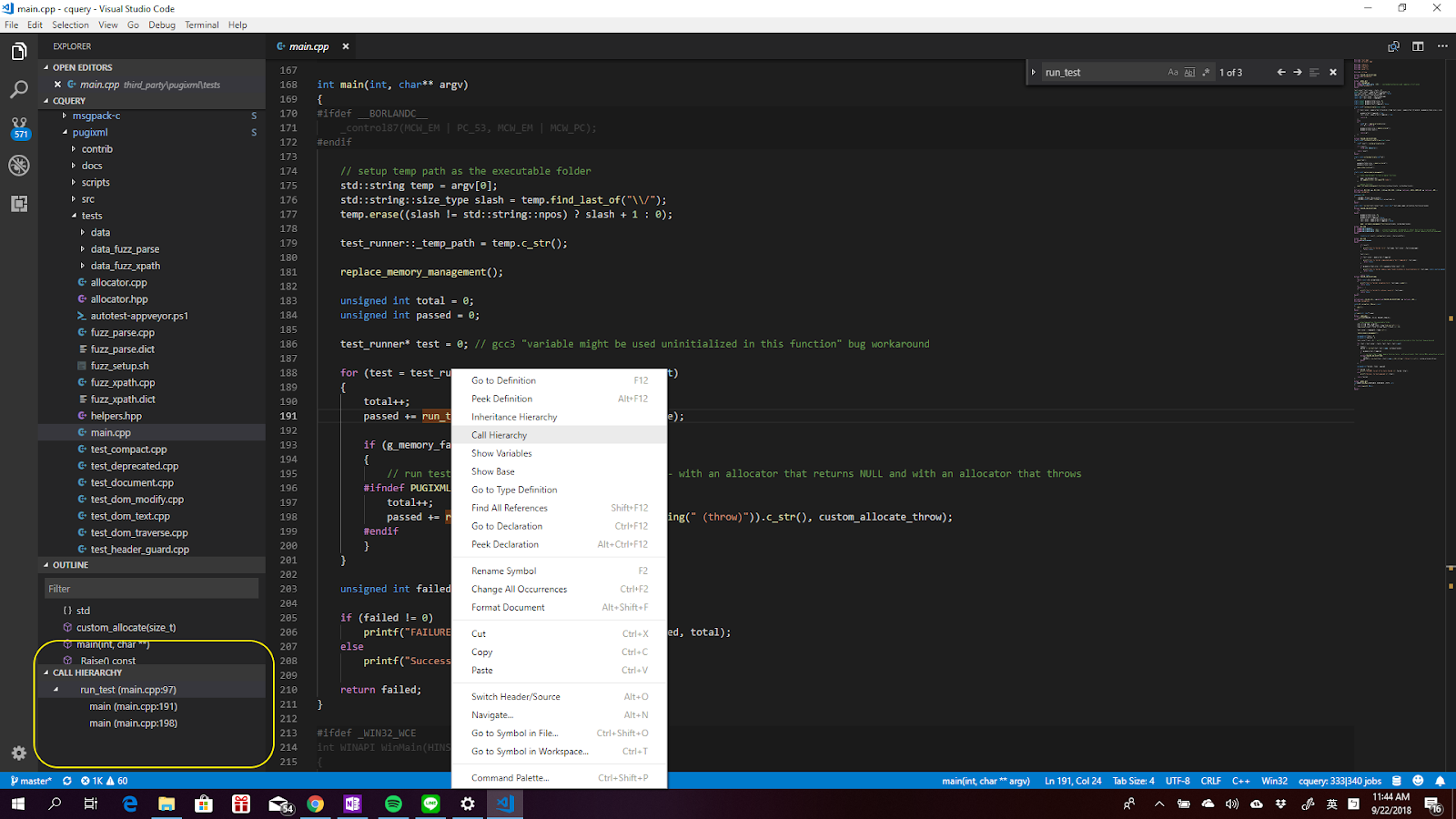 cquery visual studio code (vscode) call hierarchy / find reference ...