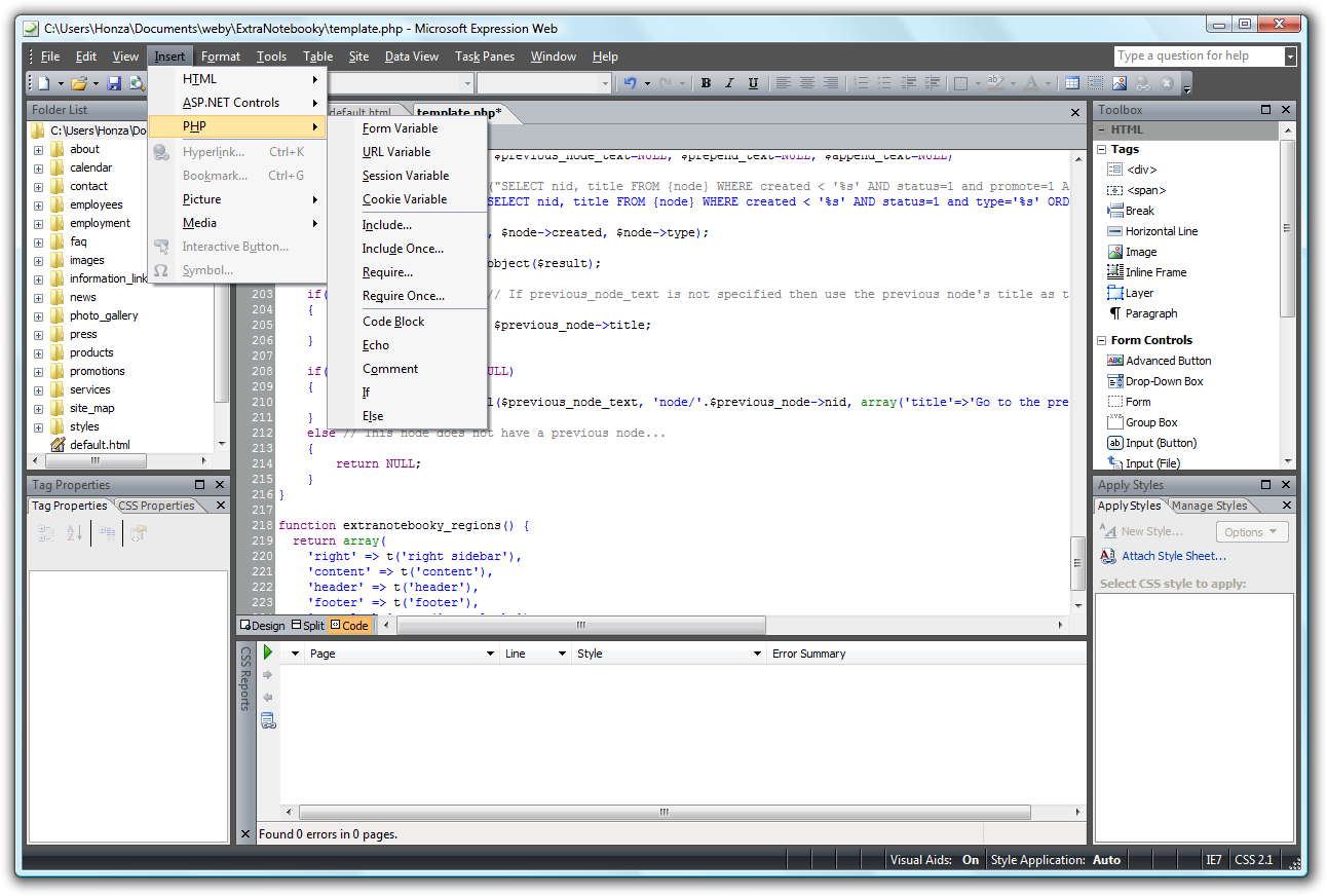 Microsoft expression web 4 php - viewstop
