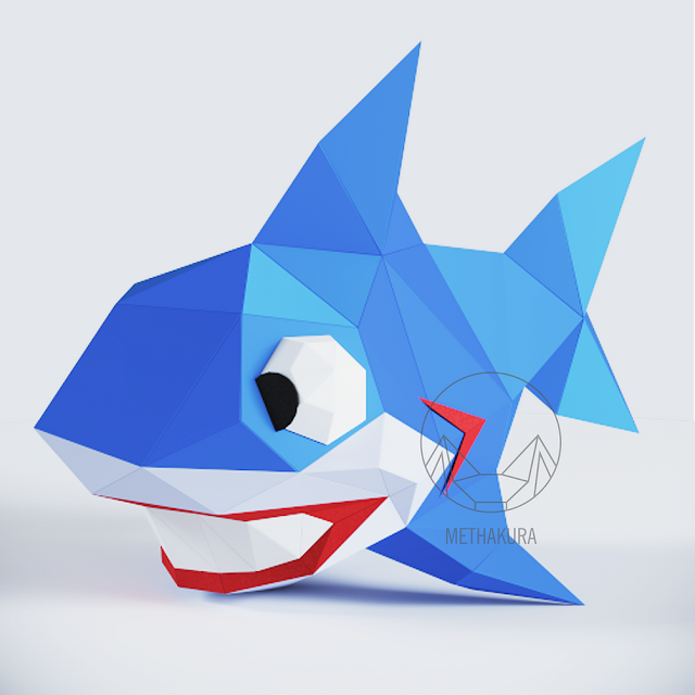 Smiley Shark Low Poly Papercraft by Methakura - paper hOles