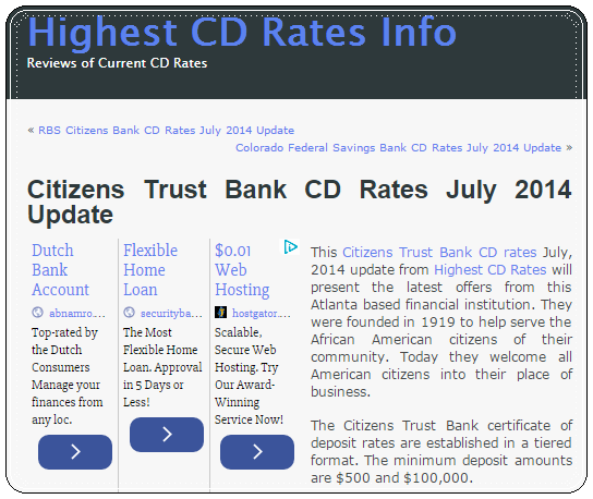 The Banker: Citizens Trust Bank CD Rates July 2014 Update
