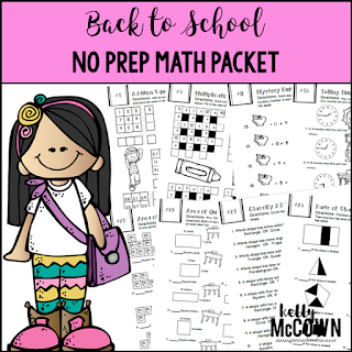 Kelly McCown: Back to School NO PREP Math Packet {4th Grade}