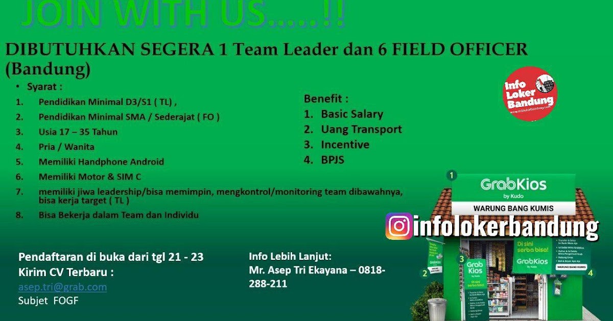 Lowongan Kerja Team Leader & Field Officer Grab Kios Bandung Oktober ...