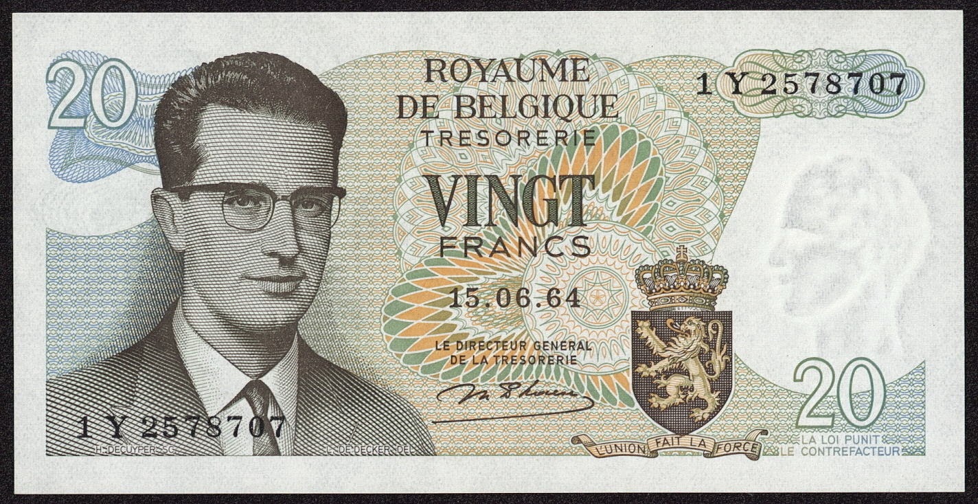 Belgium 20 Francs Treasury Note 1964 King Baudouin I|World Banknotes ...