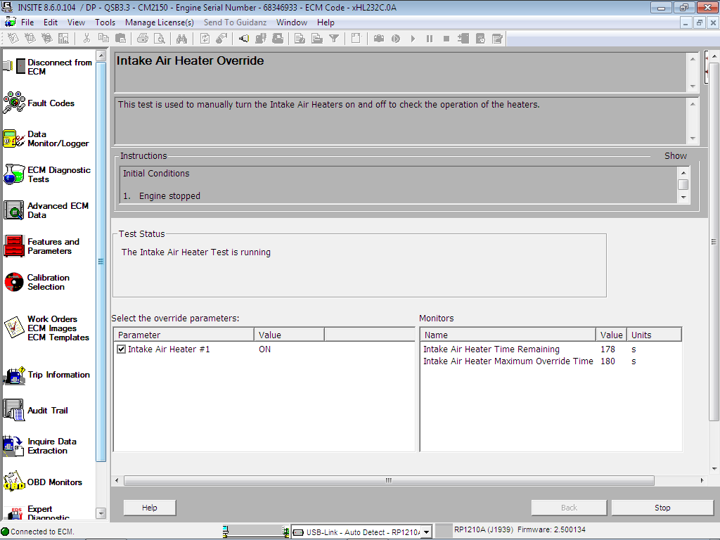 Intake Air Heater Control on Cummins INSITE Software (CUMMINS Engines ...