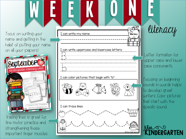 September Kindergarten Morning Work - Miss Kindergarten