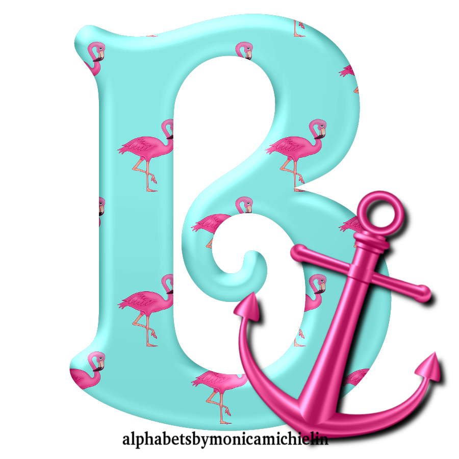 M. Michielin Alphabets: BLUE PINK FLAMINGO ANCHOR ALPHABET AND ICONS PNG