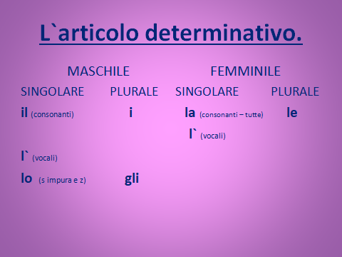 Italiano - Instituto de Idiomas ULP: L´ARTICOLO DETERMINATIVO ...