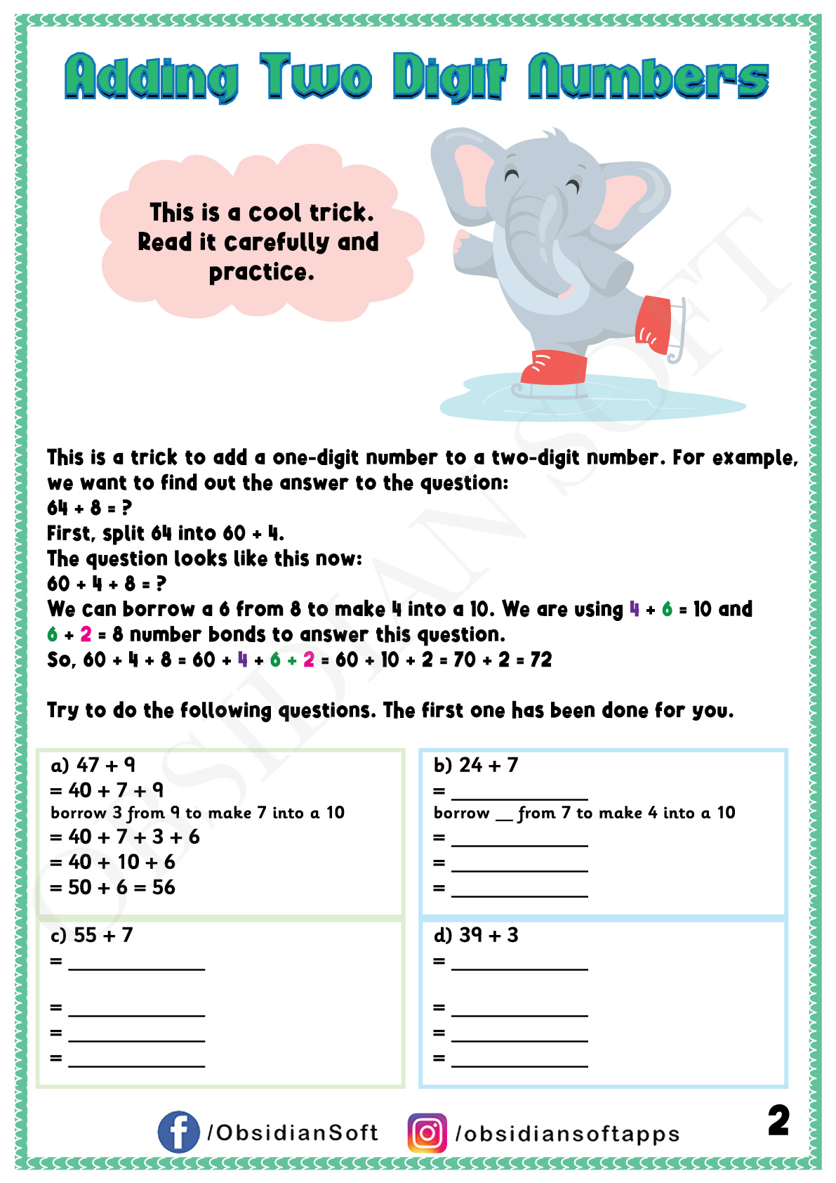 Mental Math - adding and subtracting two-digit numbers