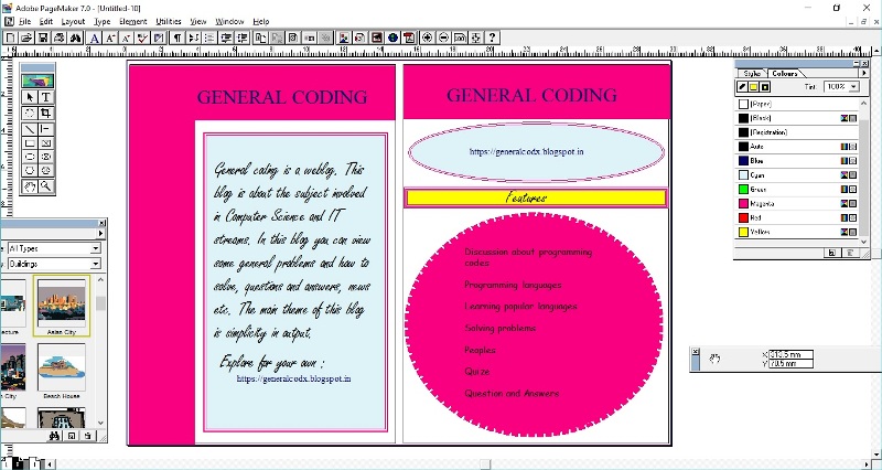 General Coding: PageMaker: Designing a brochure