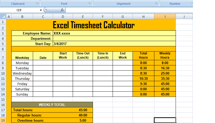 Timesheet Calculator Excel Template - Invoice Template