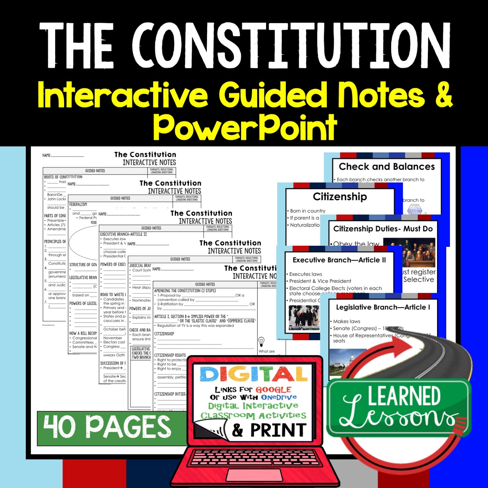 CIVICS Guided Notes and PowerPoints BUNDLE, Print and Digital Graphic ...