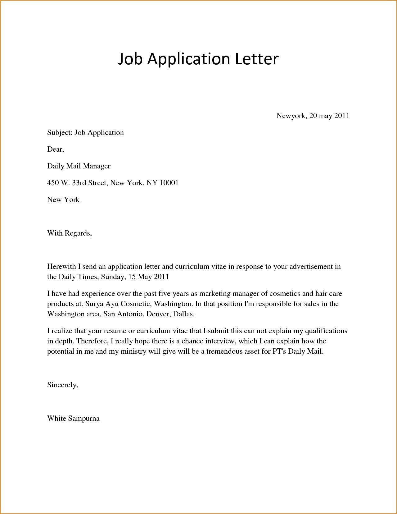 Example Of Job Application Latter Letter Template Example Of Job Application Latter Letter Template