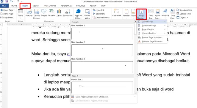Cara Memberi Halaman Pada Microsoft Word - Sobat-Tutorial