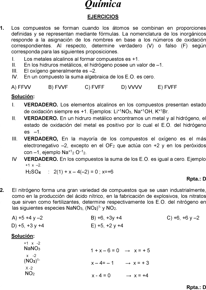 Nomenclatura Inorgnica Qumica Ejercicios Resueltos Pdf