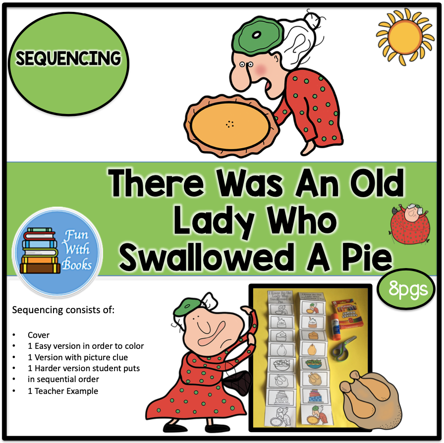 THERE WAS AN OLD LADY WHO SWALLOWED A PIE SEQUENCING ~ Book Units by Lynn