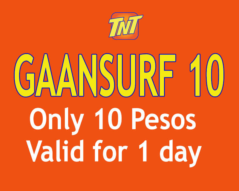 TNT Gaansurf10 - 10 Pesos Internet Promo with 50MB data + 100MB App access