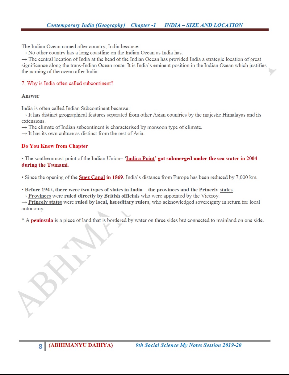 9th Geography (Social Science, 2019-20) Chapter 1 India - Size and Location, English Medium My ...