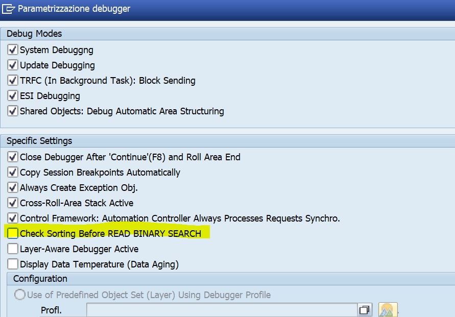 Informazioni utili e pratiche su SAP: ABAP: Dump ITAB_ILLEGAL_ORDER durante il Debug