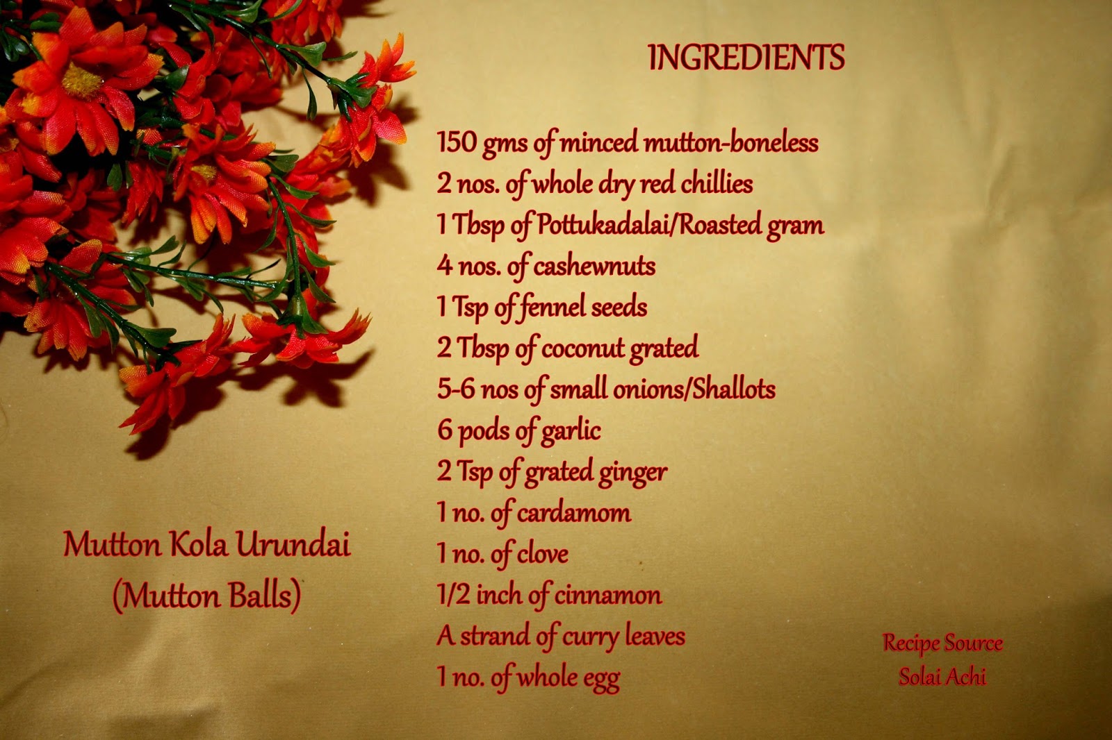 CooknDine....: Mutton Kola Urundai-Madurai Kumar Mess Special