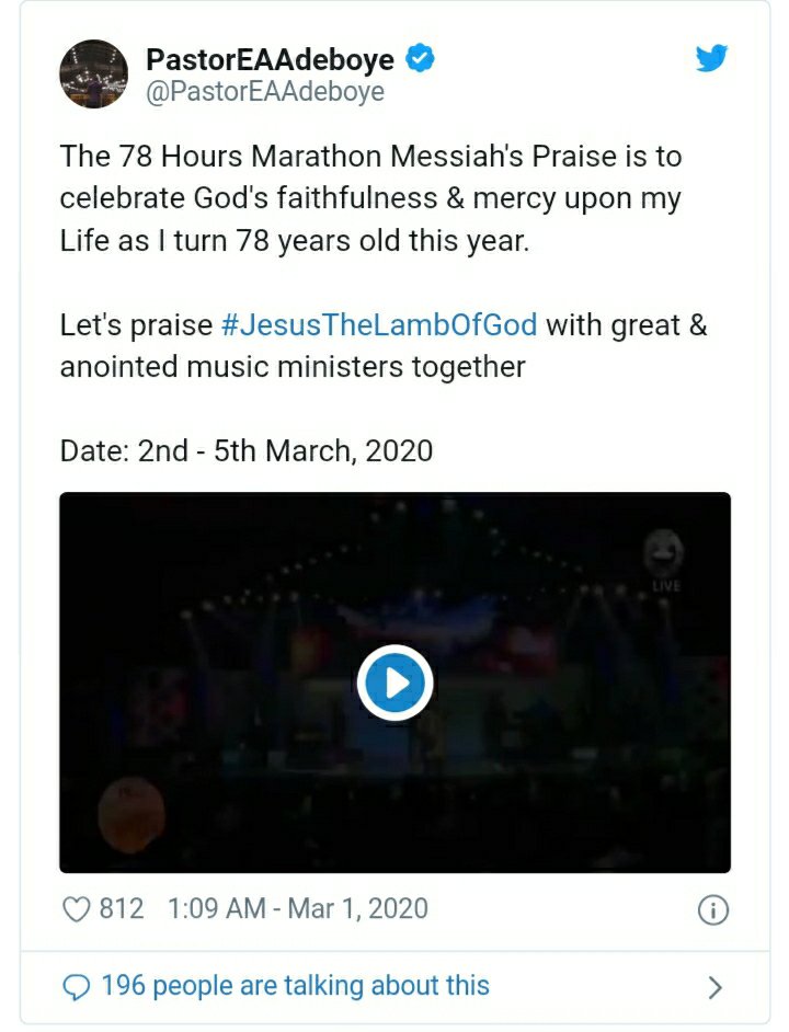 Pastor Adeboye celebrates at 78, church to hold 78 hours praise in ...