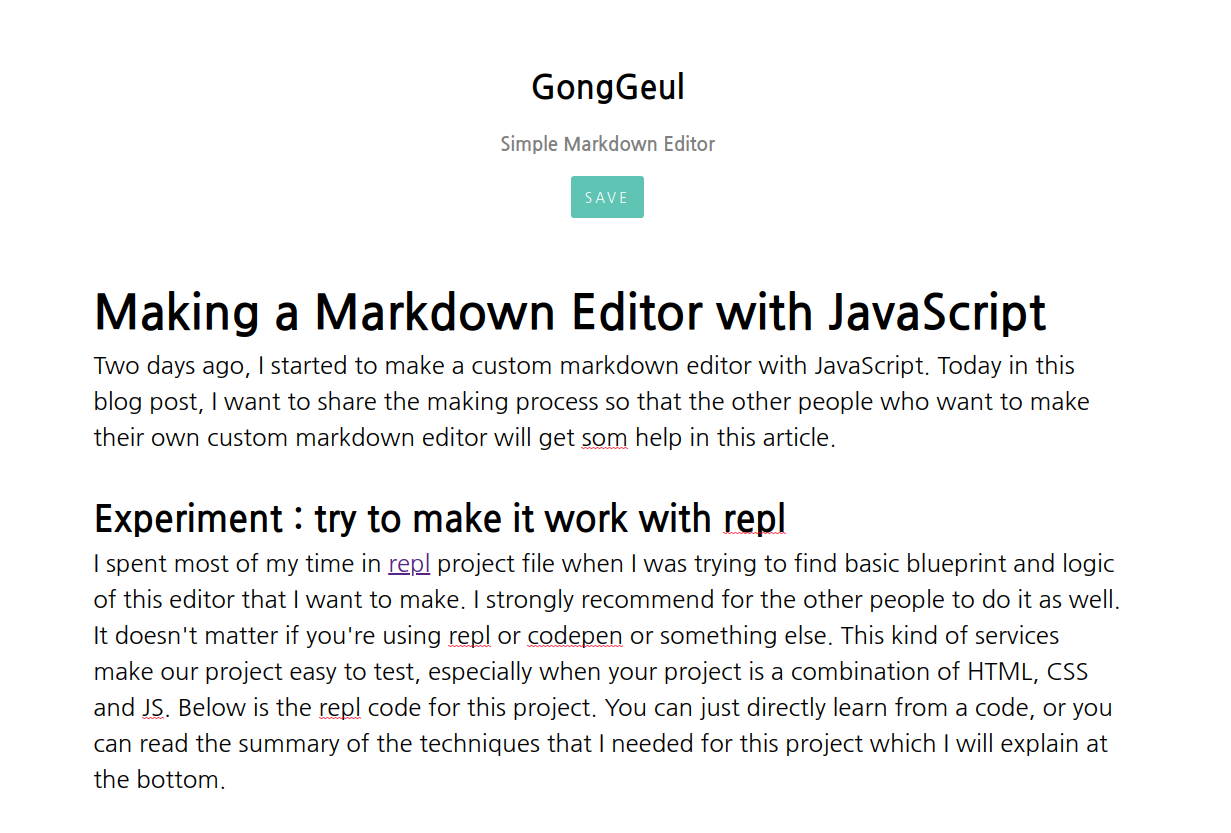 I made a simple markdown editor with vanilla javascript ~ Swimming Pool