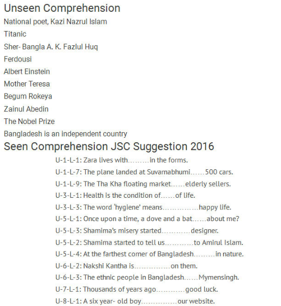 JSC English 1st Paper Suggestion 2024 with Question Paper