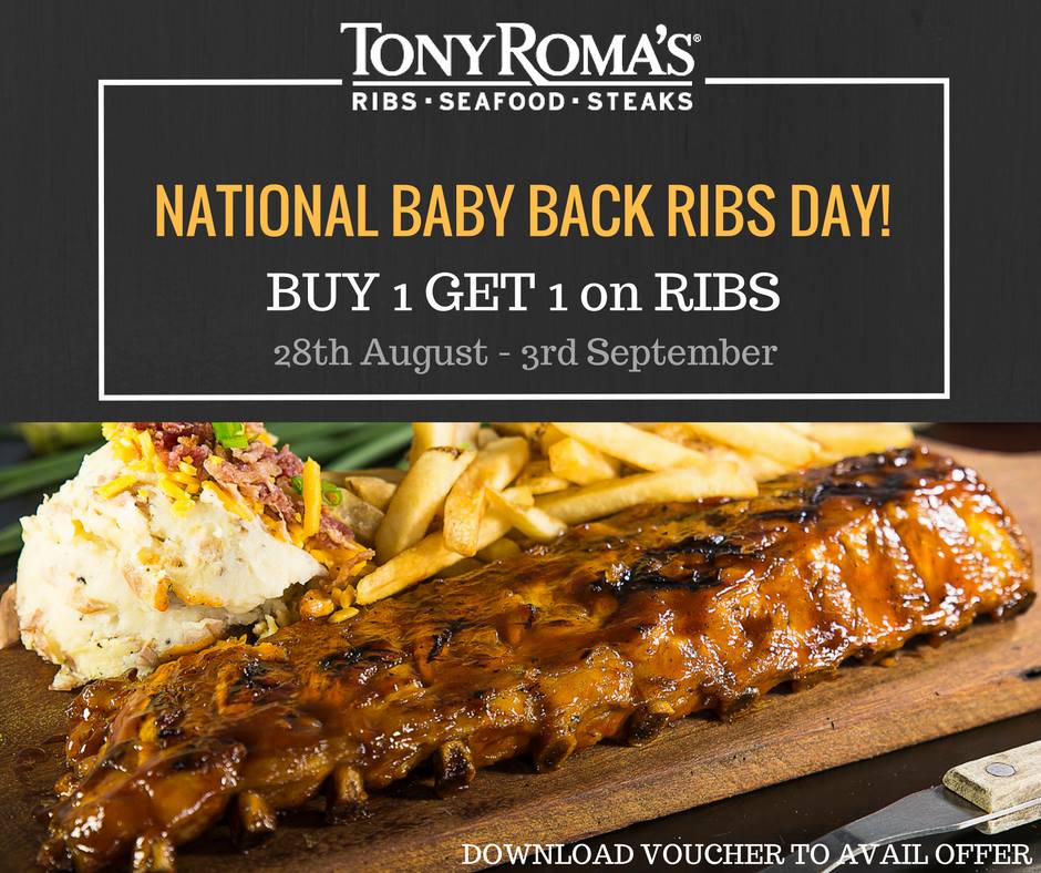 Manila Shopper: Tony Roma's Buy1 Get1 on Ribs: Aug-Sept 2016