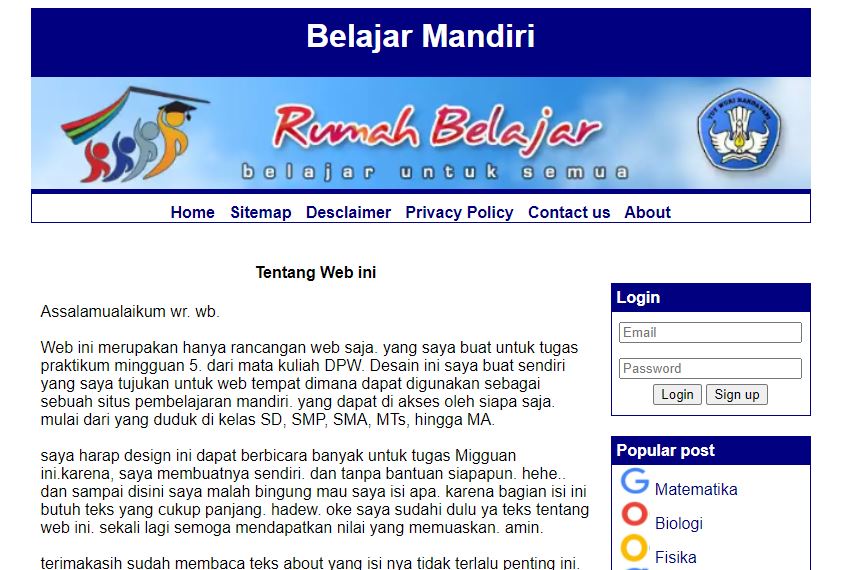 Membuat tampilan web sederhana dengan html dan css. - Belajar Web