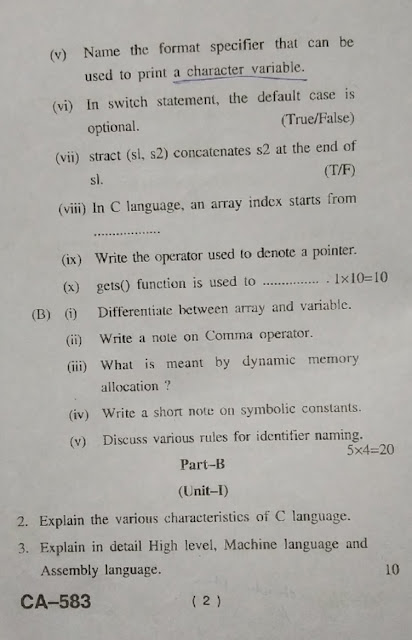 Bca C Programming Question Paper Hpu