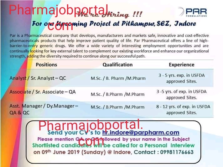 Job Opening at Par formulations for QA/QC on 9th June 2019