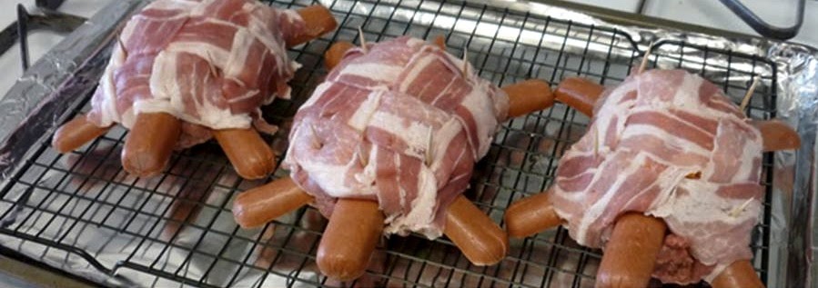 Turtle Bacon Hot Dogs With Weave