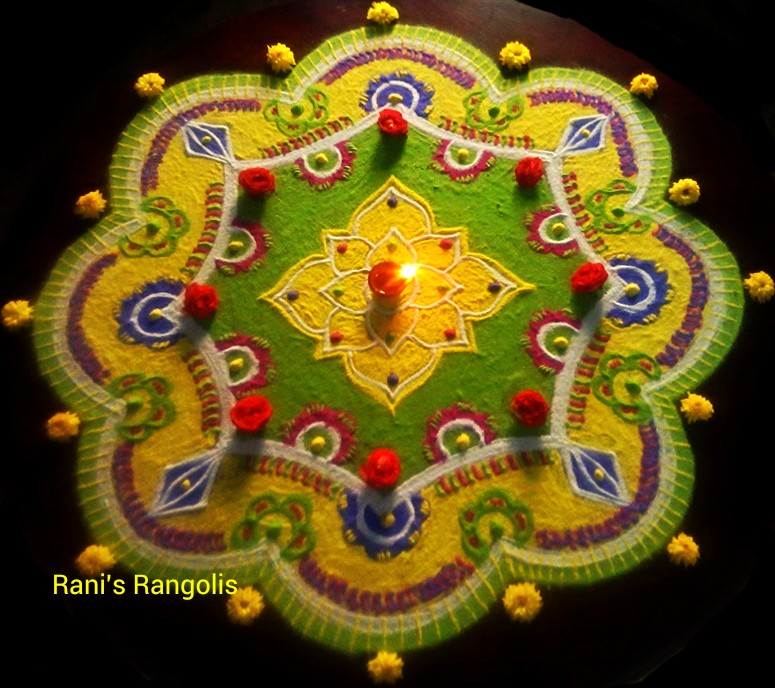 TELUGU WEB WORLD: FESTIVAL YELLOW GREEN DECORATED RANGOLI ART