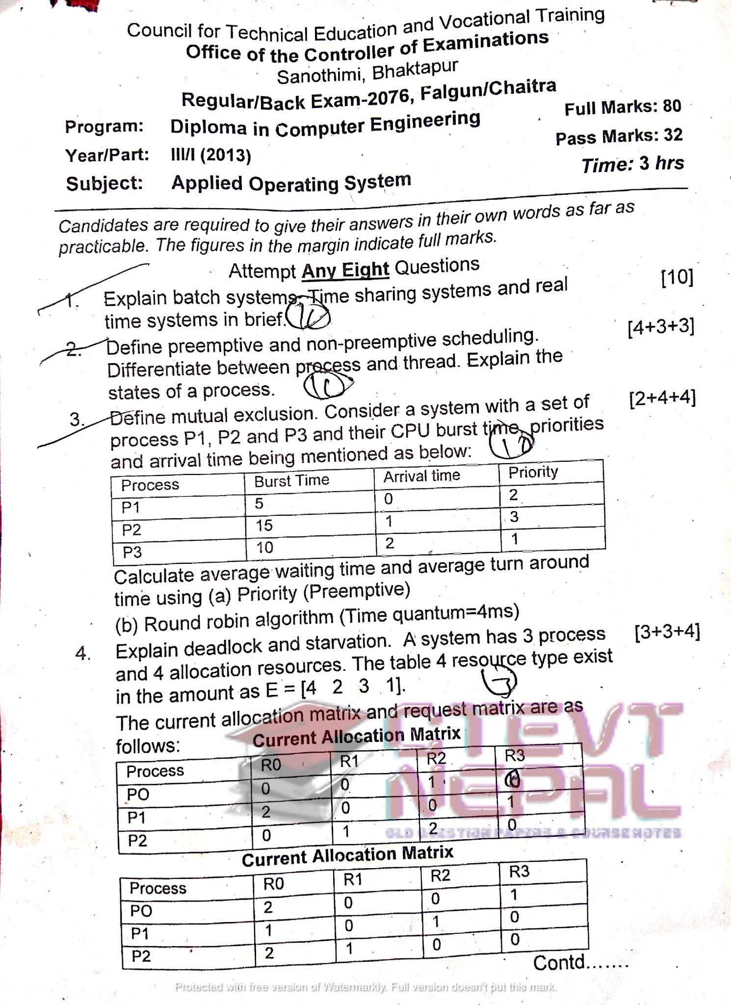 Applied Operating System 5th Semester Questions Papers Ctevt Diploma In Computer Engineering It
