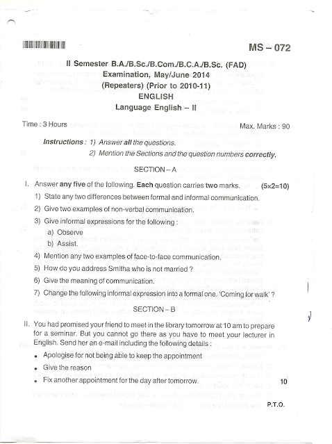 Bangalore University B.A./B.Sc./ B.Com./B.C.A./B.Sc. ENGLISH LANGUAGE ...