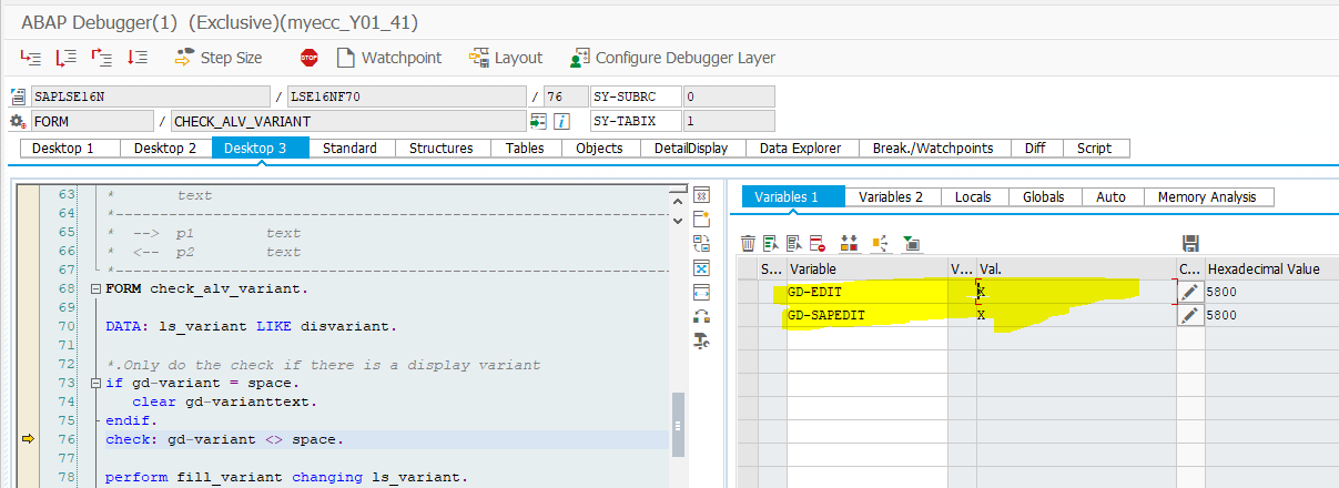 How to change records in SAP using debug mode