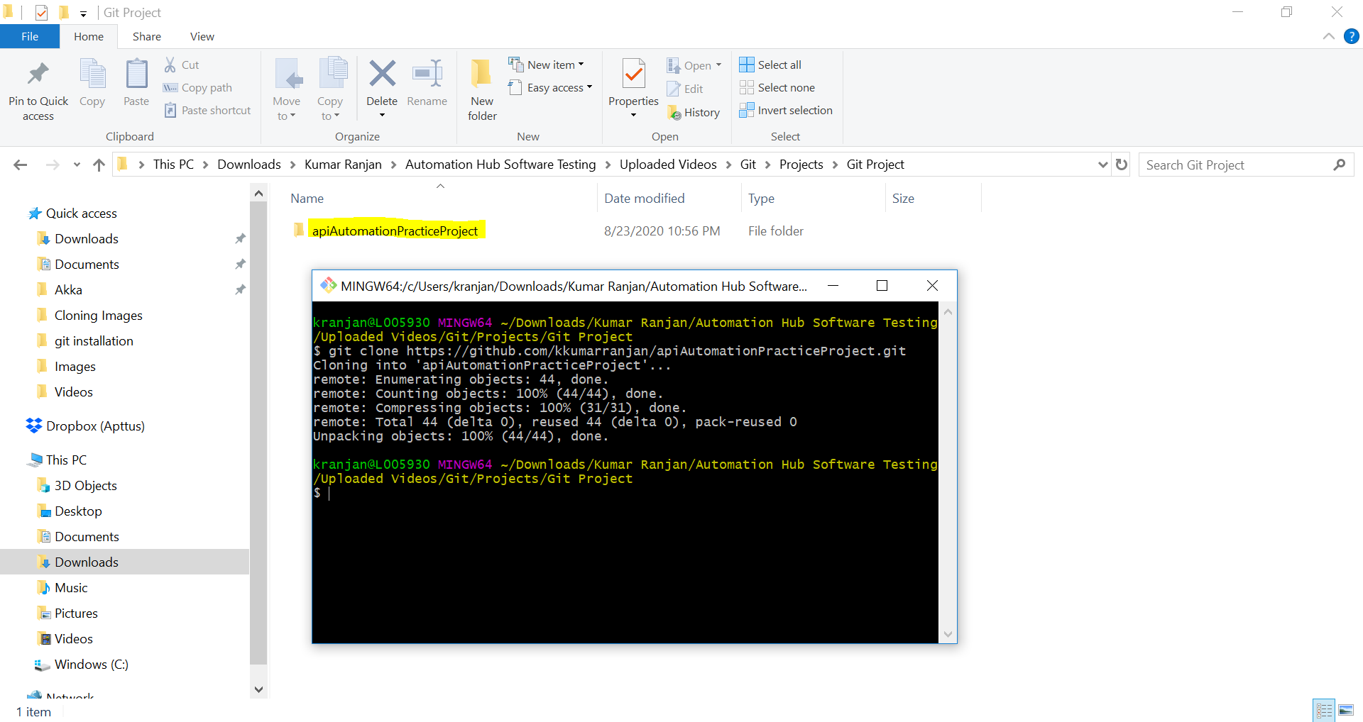 Cloning existing git project from Git Hub - API Practice Project Cloning existing git project from Git Hub - API Practice Project
