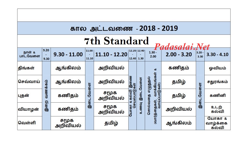 New Model Time Table for 1st to 8th Standard ~ Padasalai.Net - No.1 ...