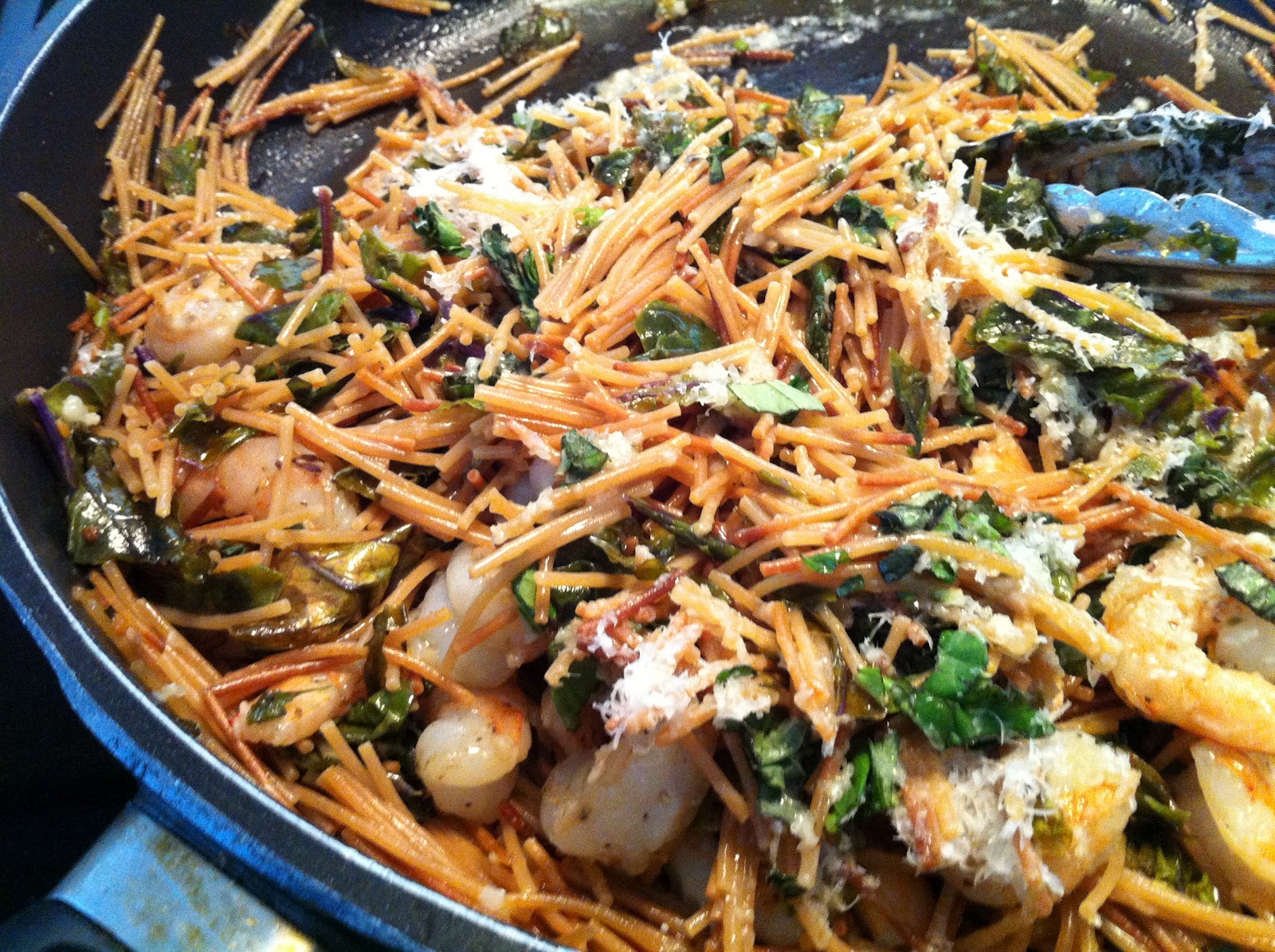 Recipes from 4EveryKitchen: Broken Spaghetti Risotto with Shrimp & Kale