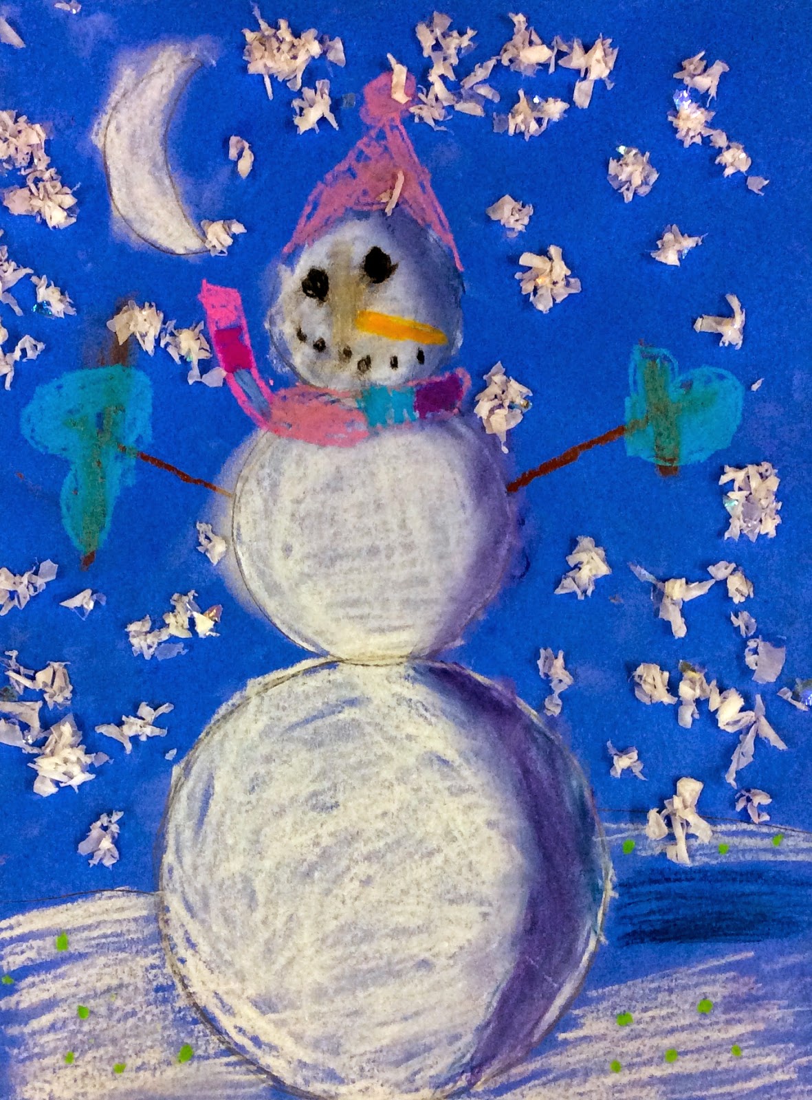 Ms. Curry's Art Room : First Grade Snowmen at Night