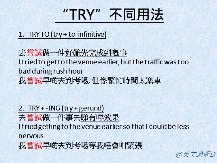 英文講呢D: "TRY" 不同用法