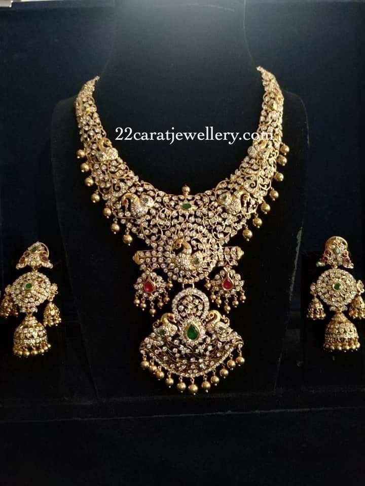 Peacock Necklace with Closed Setting Diamonds - Jewellery Designs