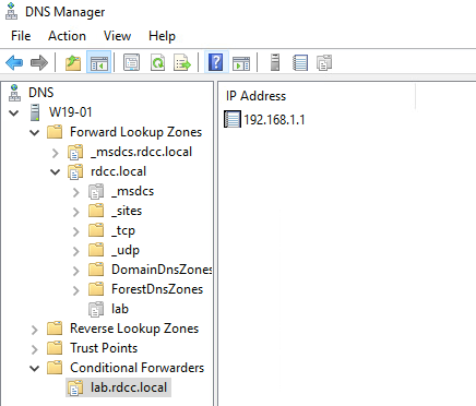 How to create conditional forwarder for a sub domain ( DNS delegation )