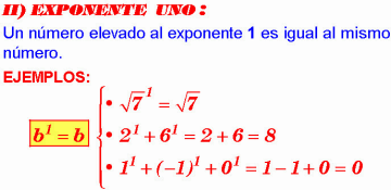 POTENCIA CON EXPONENTE UNO EJEMPLOS Y EJERCICIOS RESUELTOS DE POTENCIACION