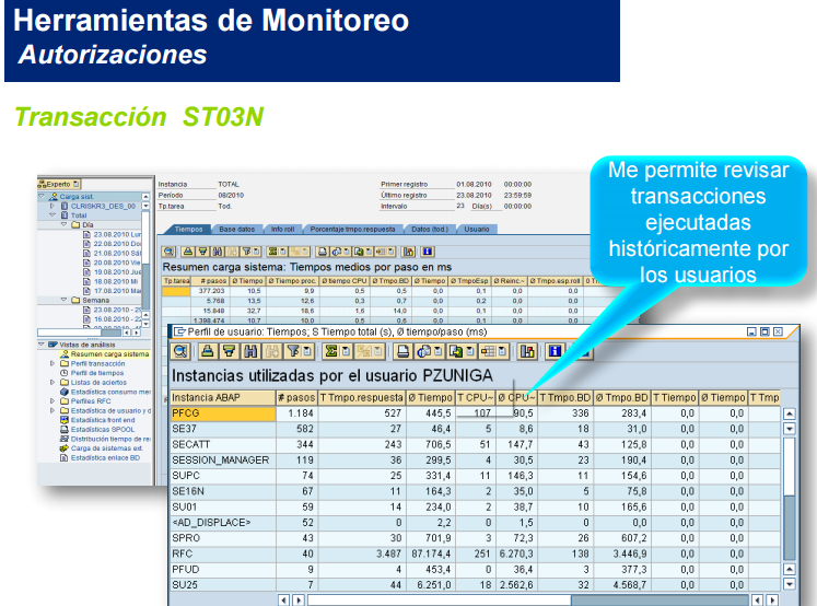 SAP Generales: Herramientas de Monitoreo Autorizaciones ST03N